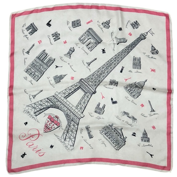 Vintage | Accessories | Paris Silk Scarf Pink Ivory Eiffel Tower Print ...